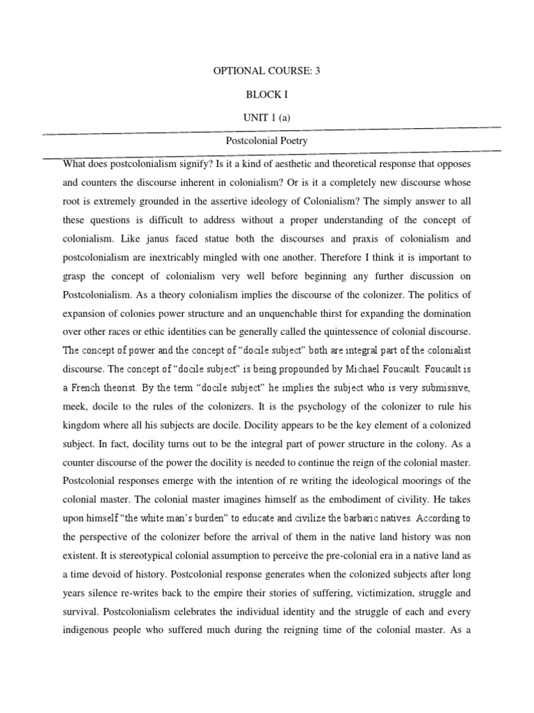 Postcolonial Poetry | PDF | Postcolonialism | Colonialism