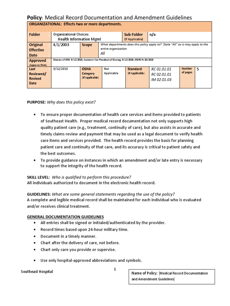 Medical Record Documentation and Amendment Guidelines | PDF | Medical ...