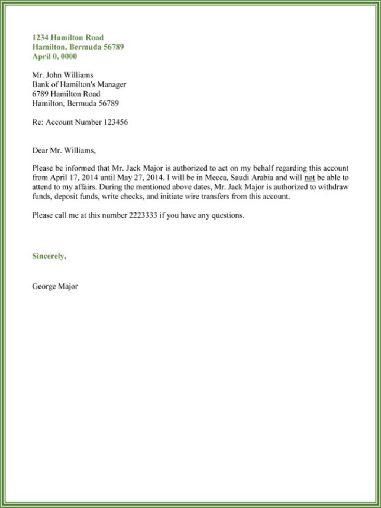 Bank Authorization Letter Sample | PDF