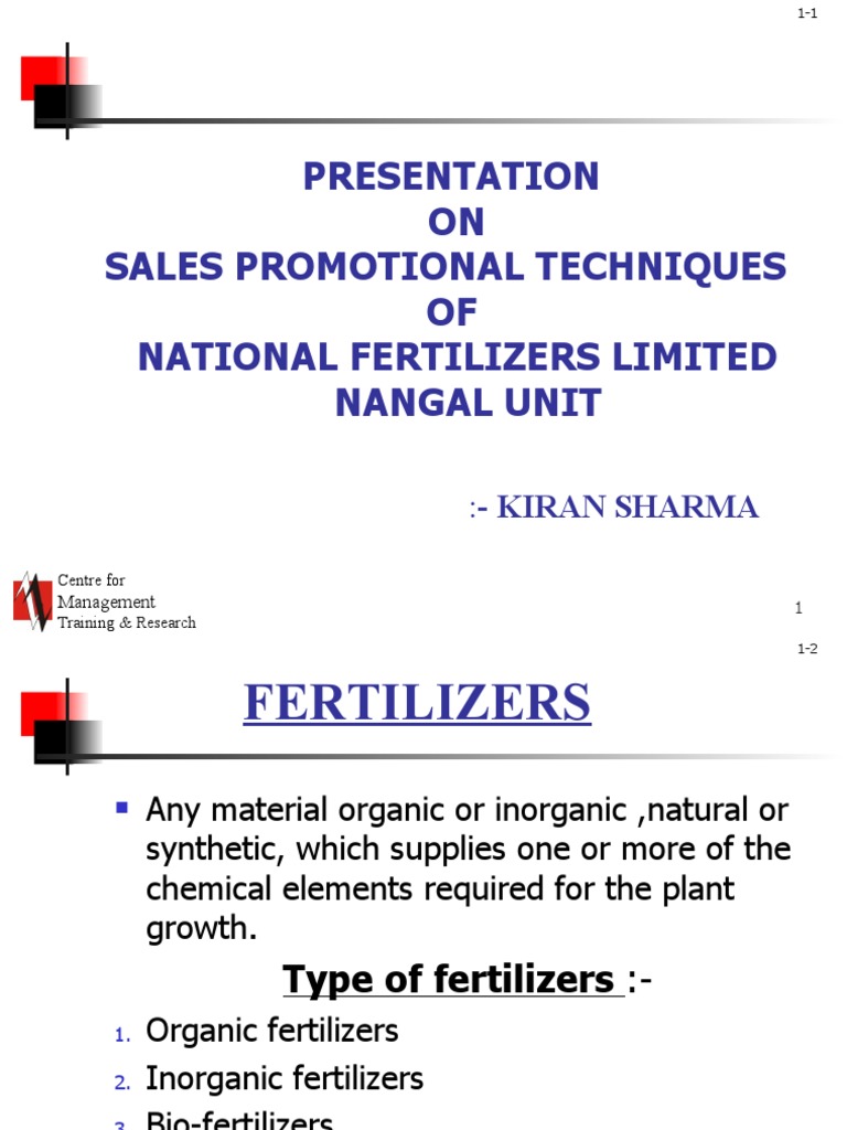 Presentation ON Sales Promotional Techniques OF National Fertilizers ...