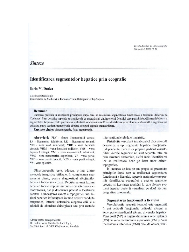 Ecografie Segmentatie Ficat Dudea | PDF