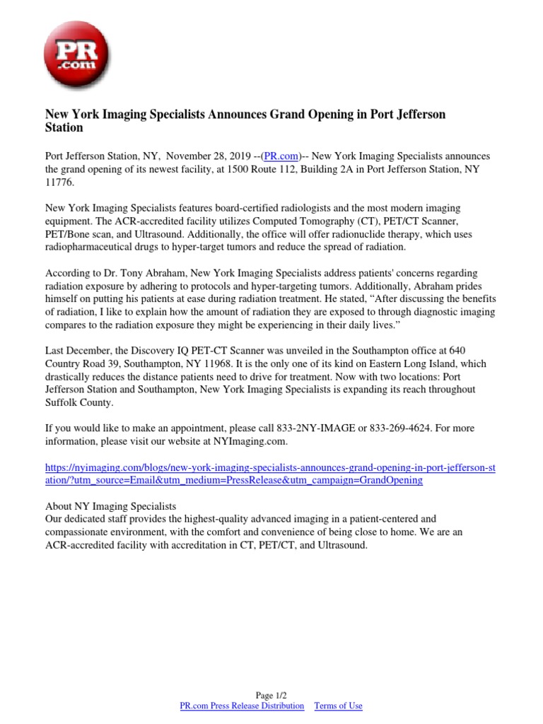 New York Imaging Specialists Announces Grand Opening in Port Jefferson ...