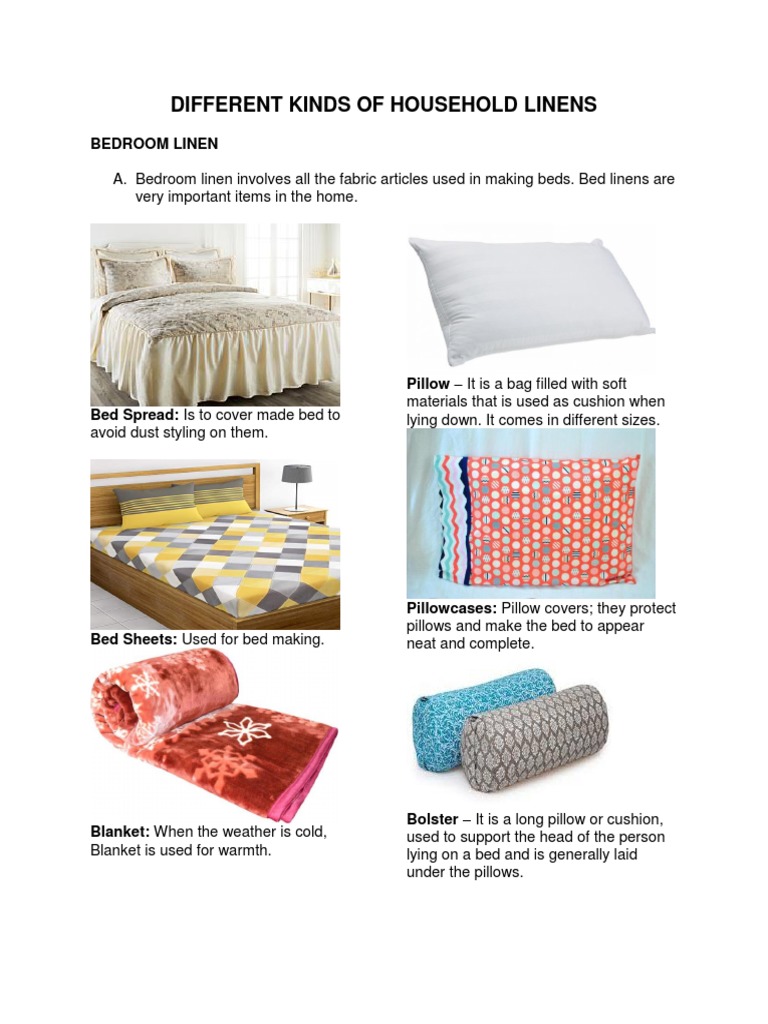 Different Kinds of Household Linens | PDF | Bed | Linens