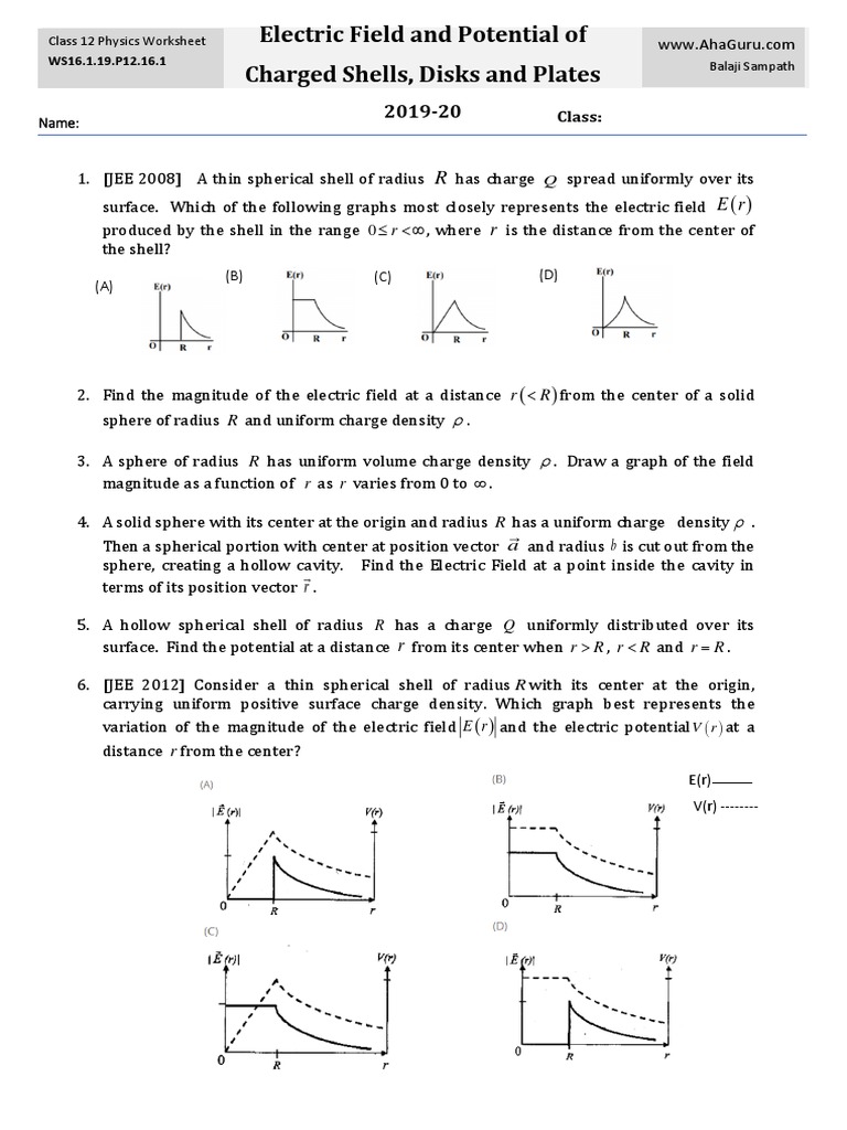 Electric Field and Potential of Charged Shells, Disks and Plates | PDF ...
