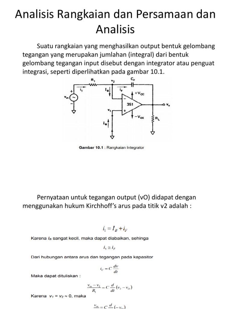 Analisis Rangkaian Dan Persamaan Dan Analisis Rangkaian Integrator | PDF
