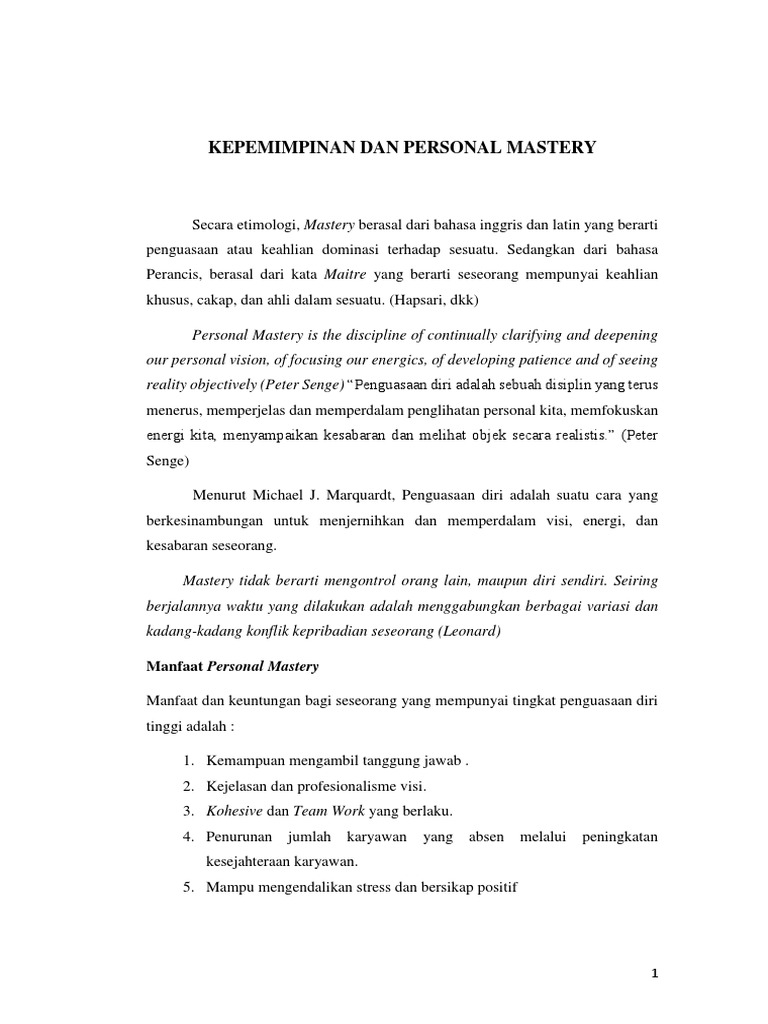 Kepemimpinan Dan Personal Mastery | PDF