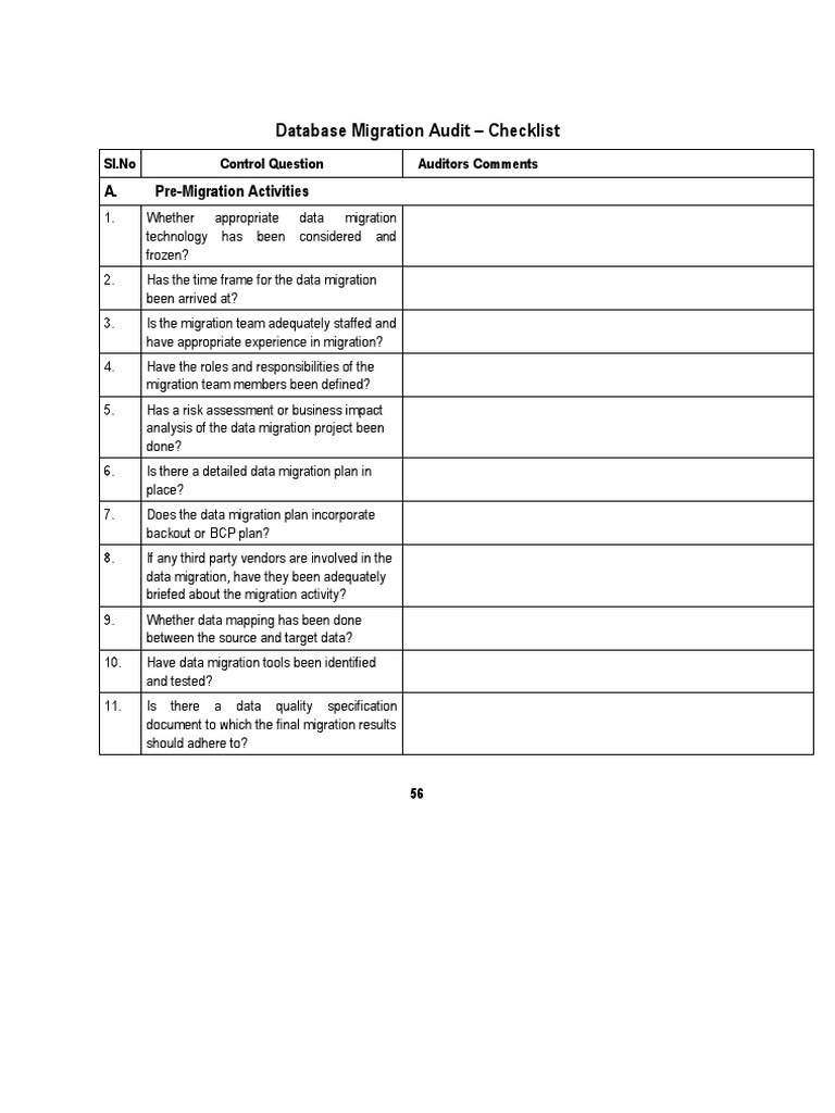 Database Migration Audit Checklist | PDF | Databases | Computer Data