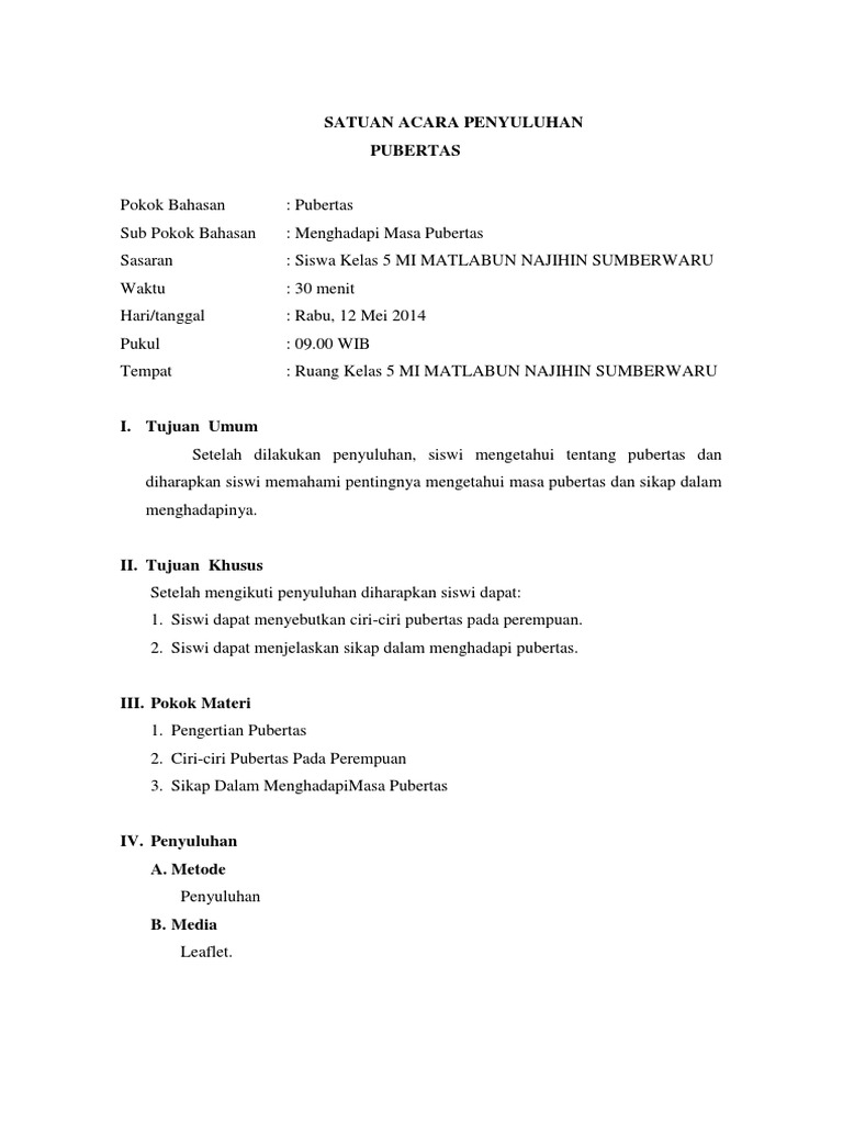 Satuan Acara Pubertas | PDF | Pengembangan Diri | Sains & Matematika