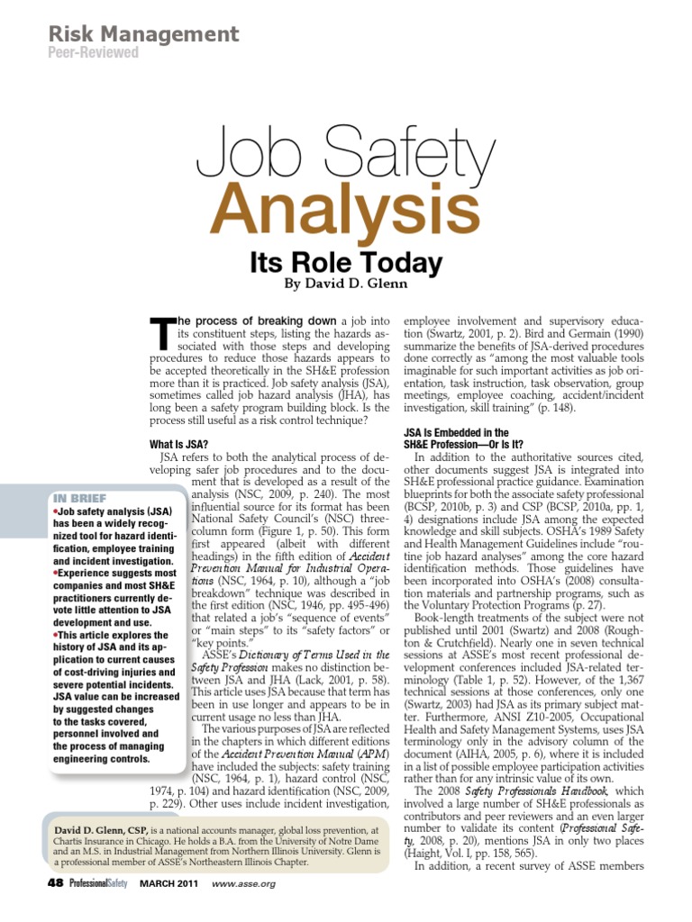 Job Safety Analysis: Current Role and Impact | PDF | Human Factors And ...