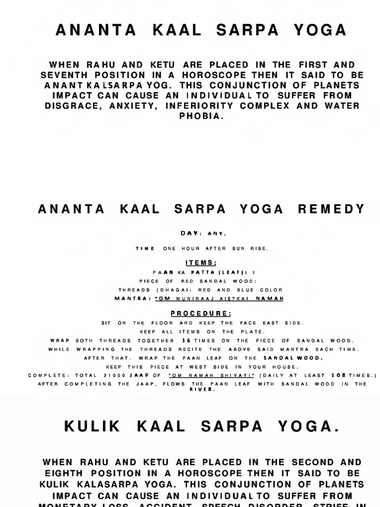 12 Types of Kal Sarpa Yoga & Its Remedies | PDF | Hindu Astrology ...