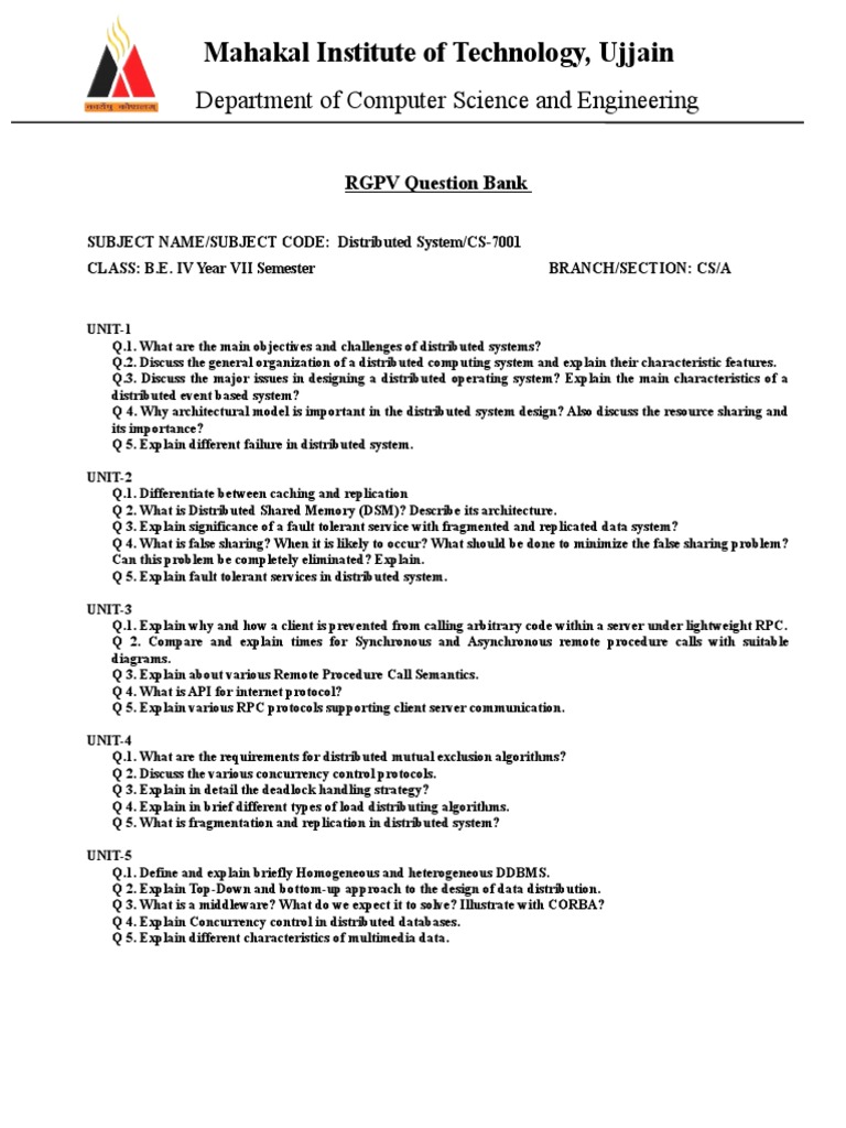 Distributed System Important Questions | PDF | Distributed Computing | Replication (Computing)