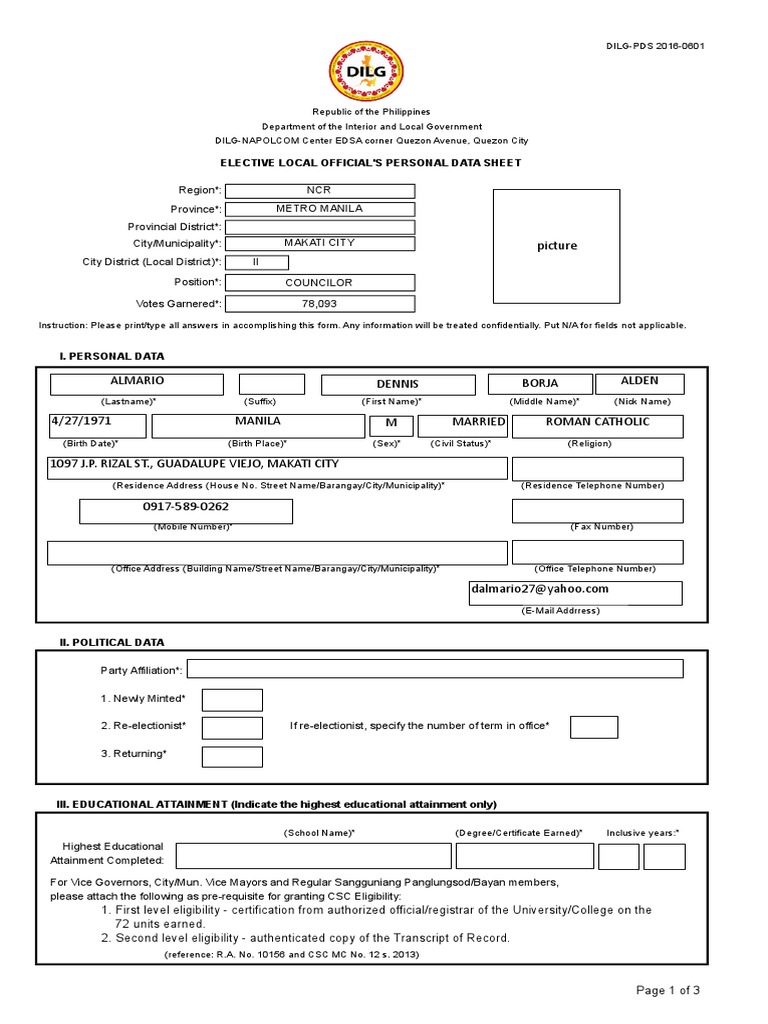 Dilg PDS 2016-0601 | PDF | Metro Manila | Makati