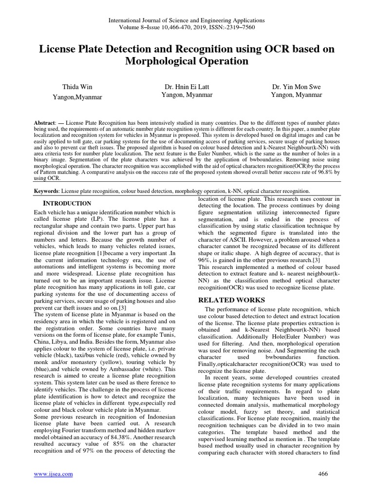 License Plate Detection and Recognition Using OCR Based On Morphological Operation | PDF ...