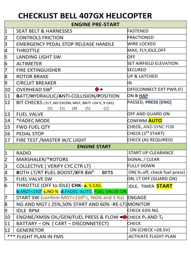 Bell 407GX Checklist | PDF | Throttle | Engines