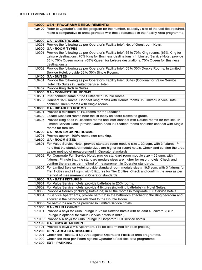 Hotel Planning Checklist | PDF | Stairs | Public Toilet