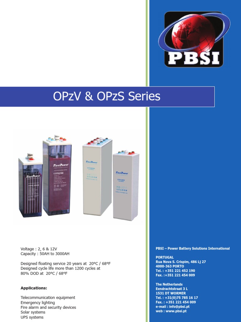 PBSI - Opzv & Opzs Series | PDF | Energy Storage | Galvanic Cells