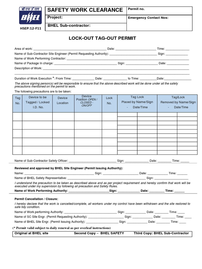 Lockout Tagout Permit Template | PDF | Safety | Government
