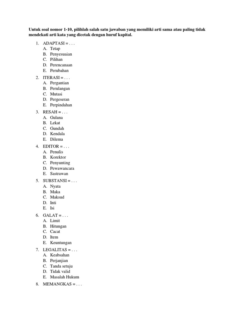 Test Bakat Skolastik 2019 | PDF