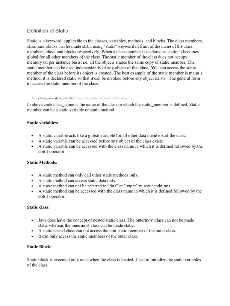 Core Java Static Pdf Class Computer Programming Method