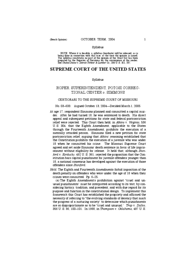 Roper V Simmons PDF | PDF | Eighth Amendment To The United States ...