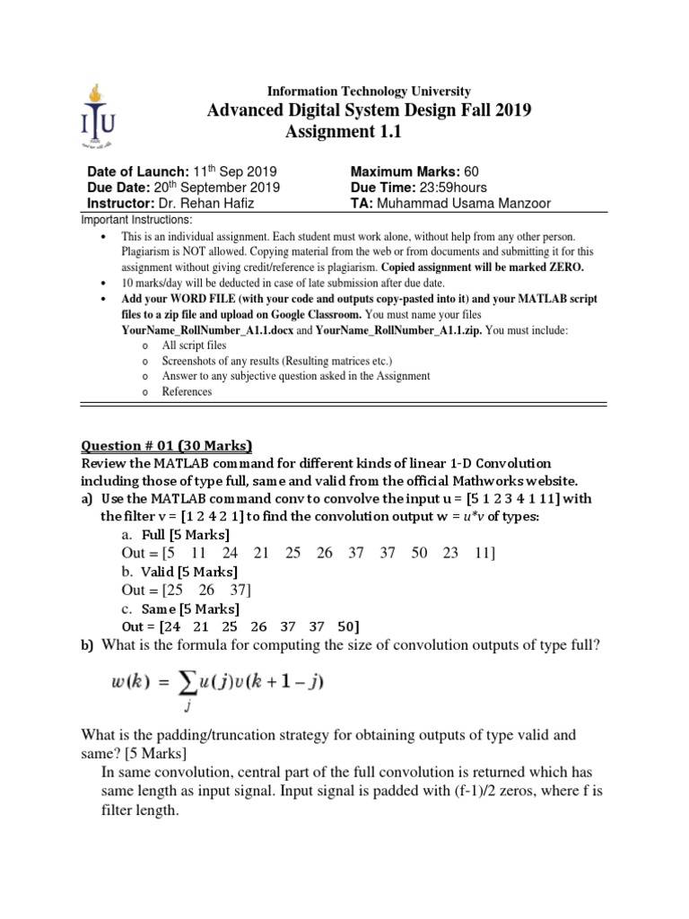 Advanced Digital System Design Assignment | PDF | Matlab | Convolution