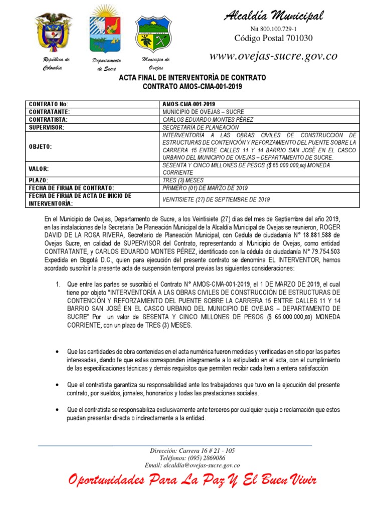 Modelo Informe Final Interventoria | PDF | Gobierno