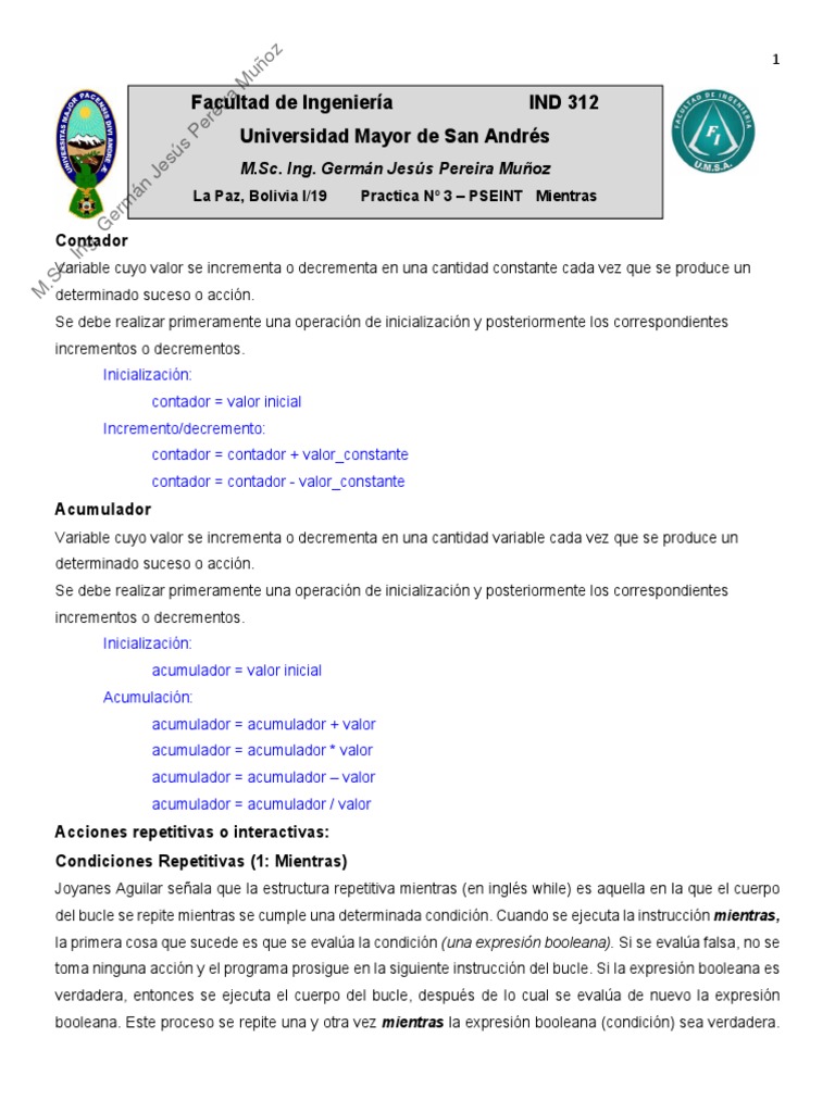 Contadores, acumuladores y estructuras repetitivas en PseInt | PDF ...