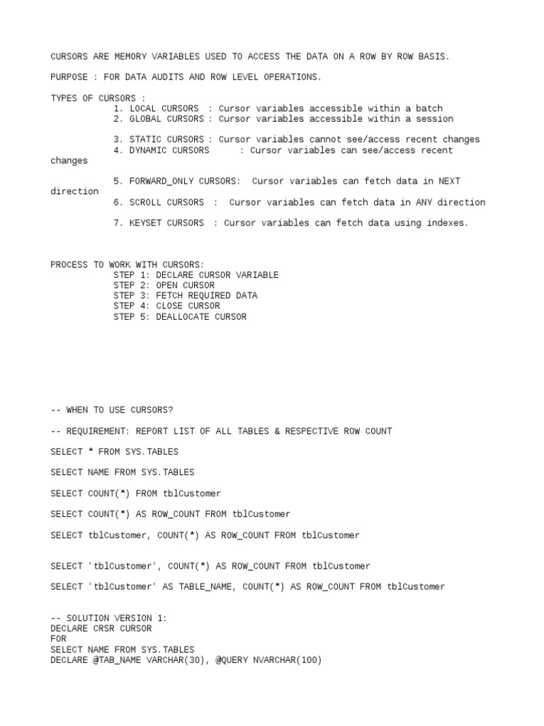 Cursors | PDF | Variable (Computer Science) | Information Retrieval