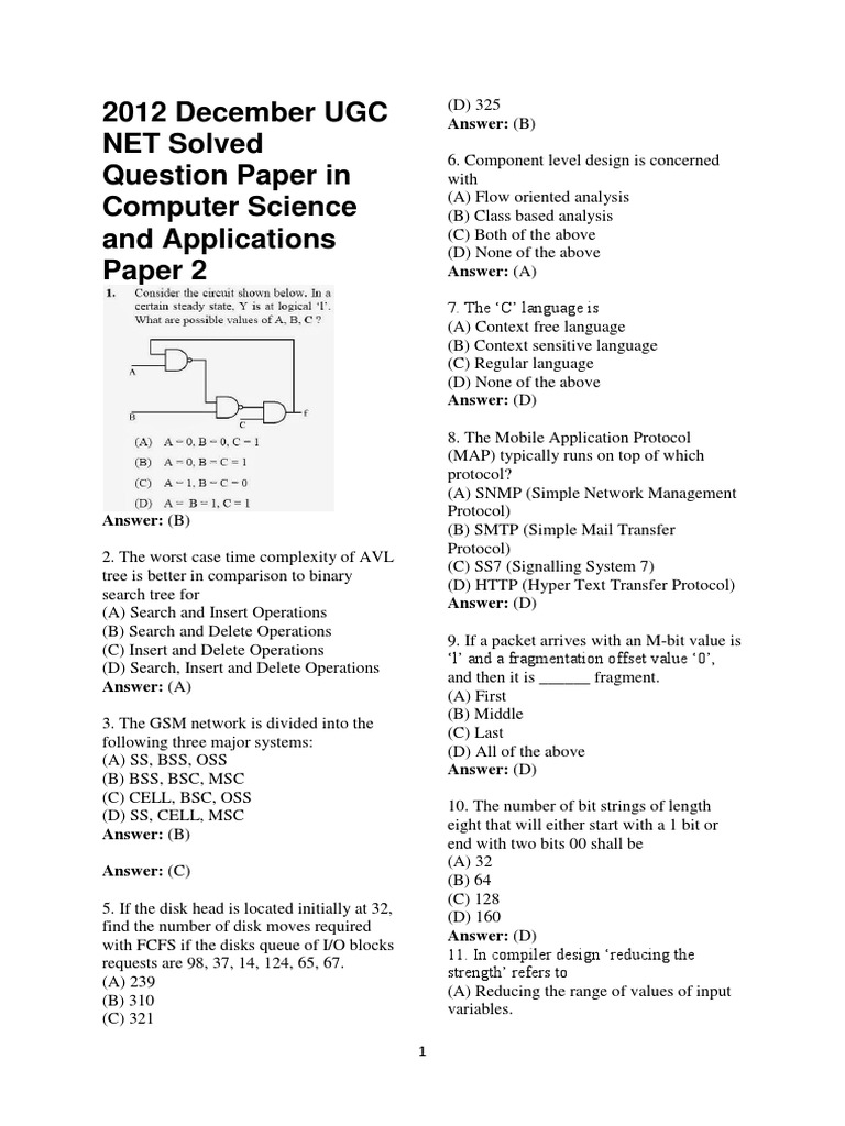 UGC NET 2012 Solved Computer Science Question Paper | PDF | Random ...