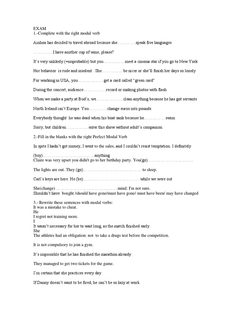 Modal Verbs Exercises | PDF