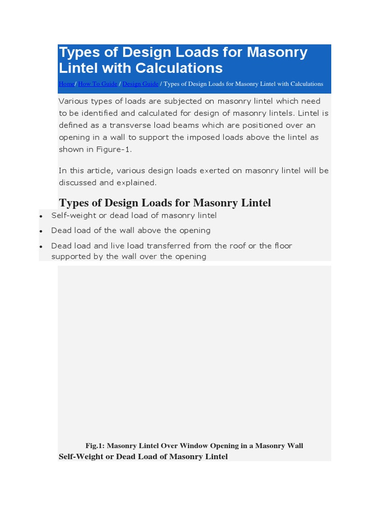 Types of Design Loads For Masonry Lintel With Calculations | Download ...