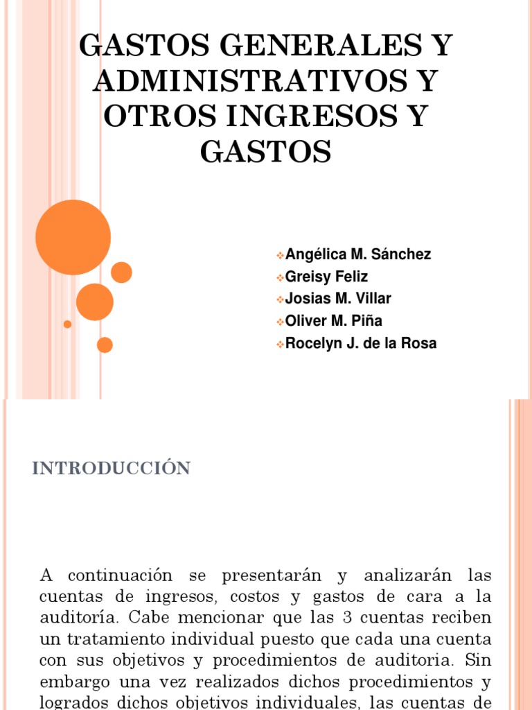 Gastos Generales y Administrativos y Otros Ingresos y (1) | Auditoría ...