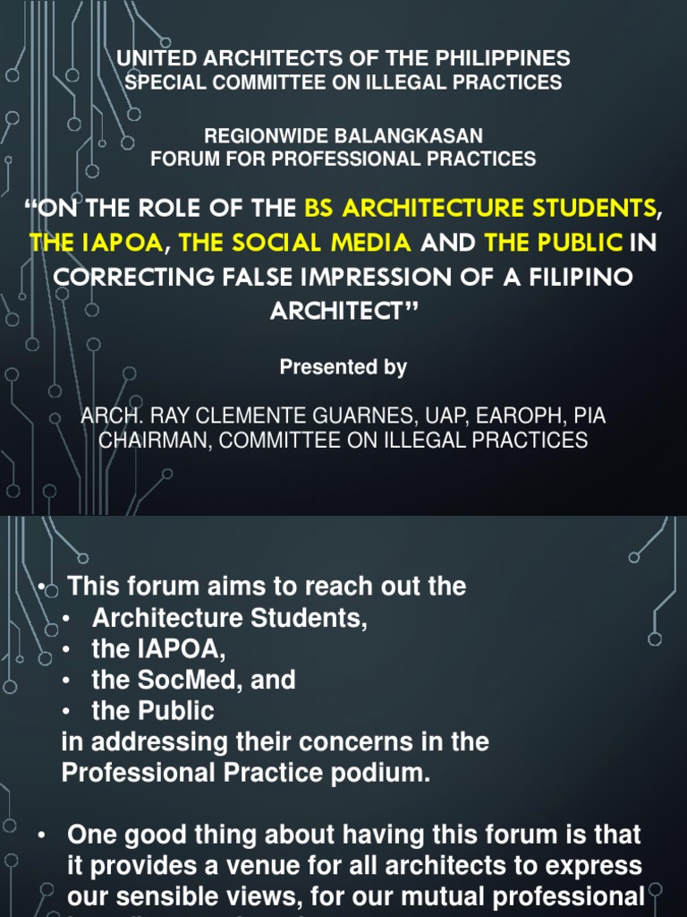 On The Role of BS Architecture Students, The IAPOA, The Social Media ...