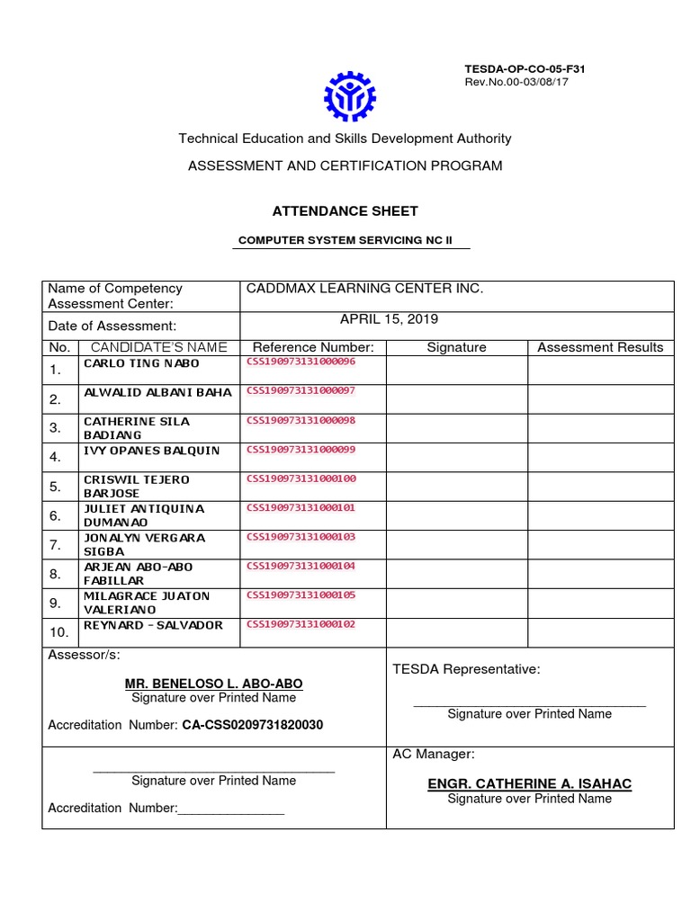 ASSESSMENT ATTENDANCE Css | PDF | Economy Of The Philippines ...