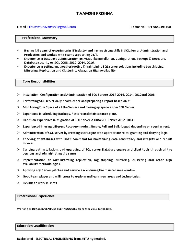 My SQL Resume | PDF | Microsoft Sql Server | Databases