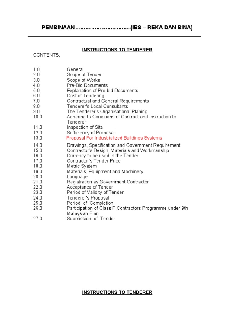 Instruction To Tenderer | PDF | Addendum | Specification (Technical Standard)