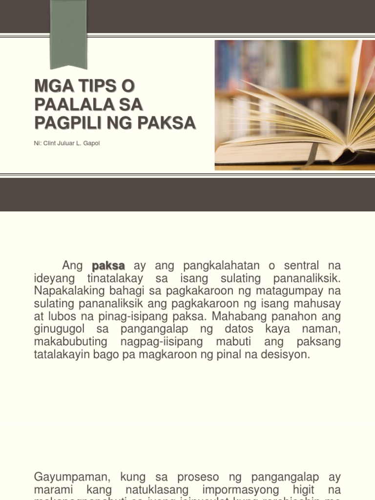 MGA TIPS O PAALALA SA PAGPILI NG PAKSA
