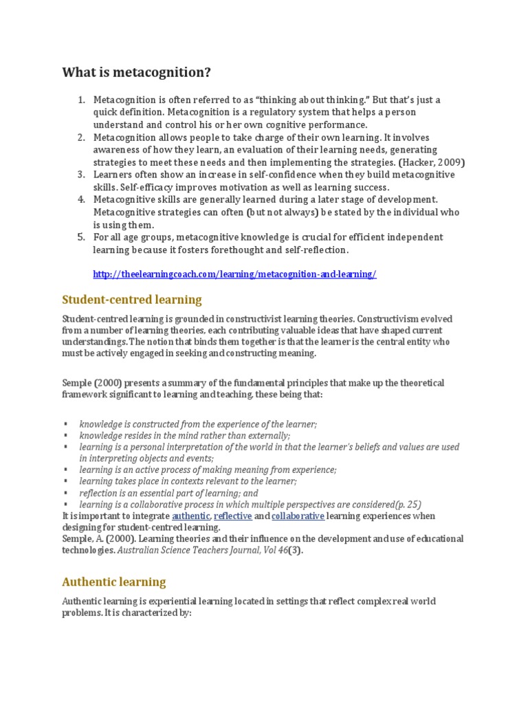 What Is Metacognition | PDF | Metacognition | Learning Theory (Education)