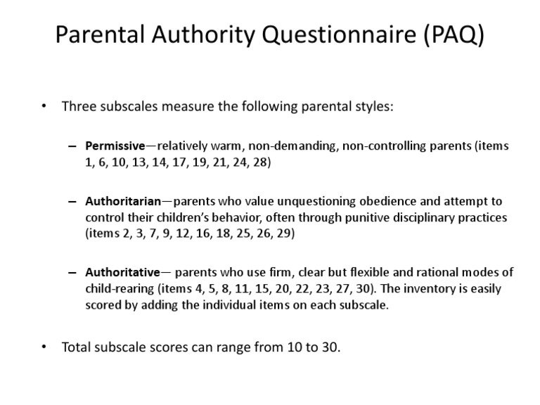 Parental Authority Questionnaire (PAQ) PDF | PDF