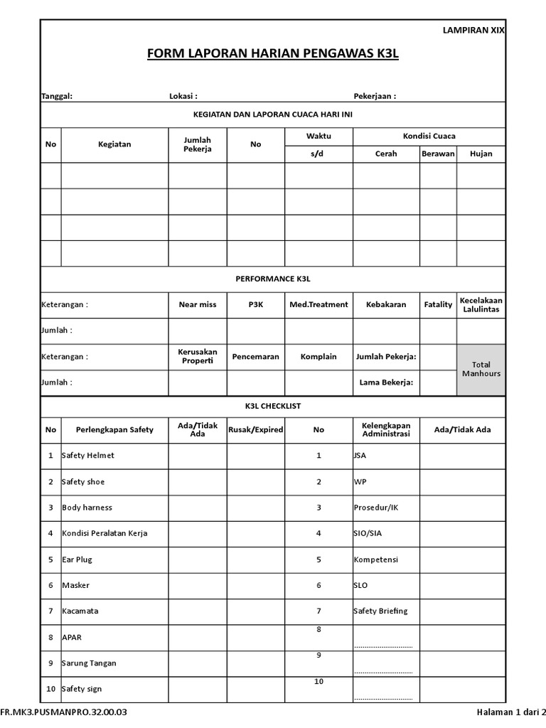 Laporan Harian Supervisor Hse | PDF
