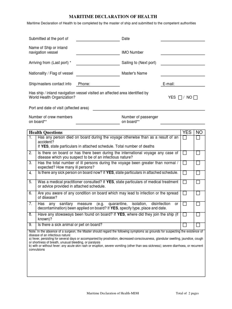 Maritime Health Declaration Form | PDF | Diseases And Disorders ...