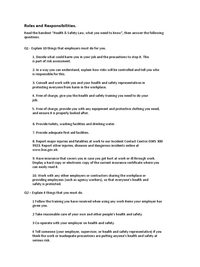 Employer and Employee Safety Duties | PDF | Occupational Safety And ...