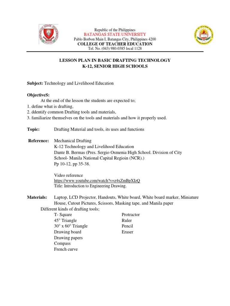 Grade 9 Drafting Lesson Plan | PDF | Technical Drawing | Drawing