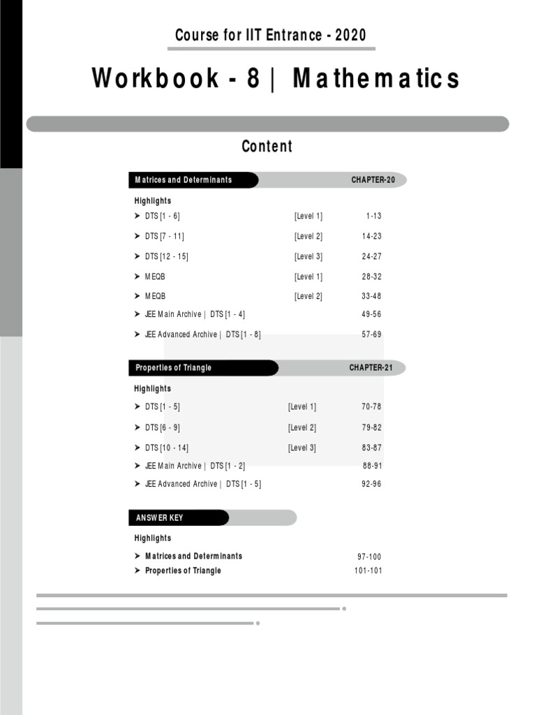 Questions Mathematics Workbook-8 Matrices Determinants Properties of ... Questions Mathematics Workbook-8 Matrices Determinants Properties of ...