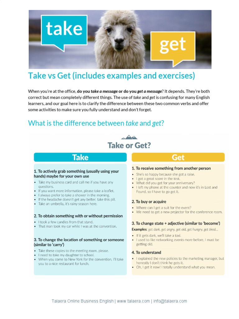 Take vs Get: Usage Guide & Exercises | PDF | English Language | Morphology