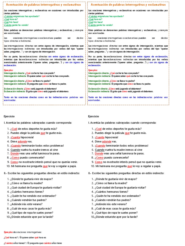 Acentuación de Palabras Interrogativas y Exclamativas | PDF | Estudios ...