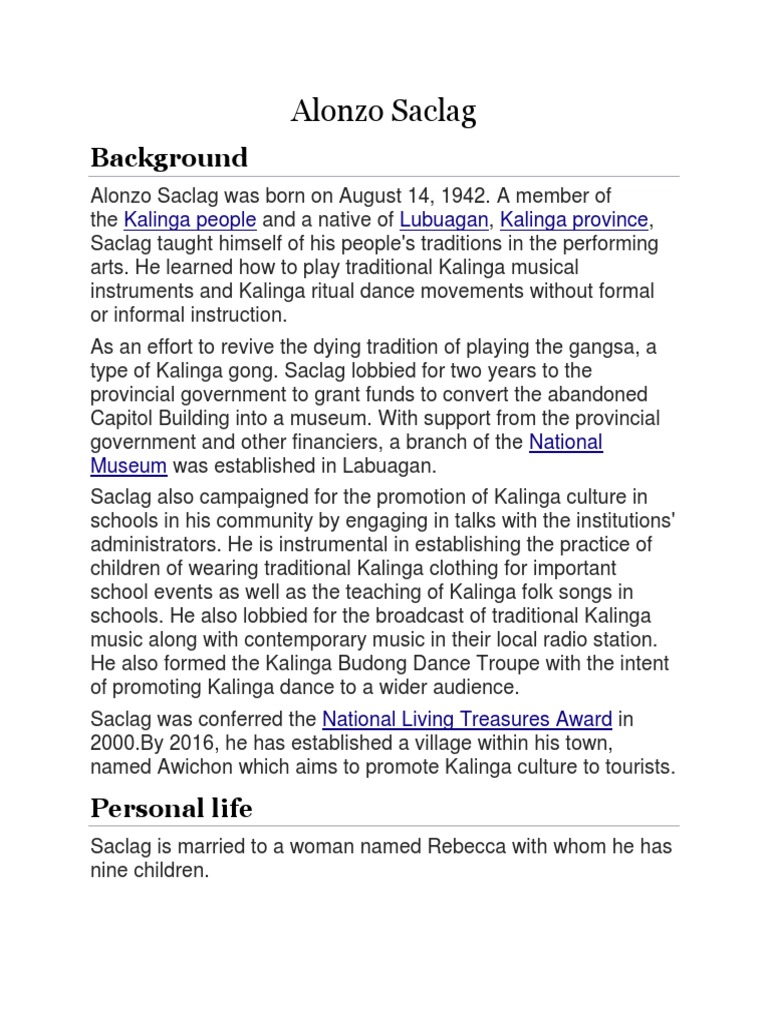 Alonzo Saclag: Kalinga Culture Advocate | PDF | Foreign Language Studies