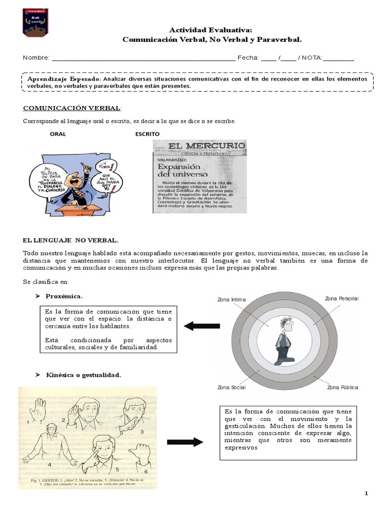 Guia Evaluada Lenguaje Verbal y No Verbal 8° | Descargar gratis PDF | Comunicación no verbal ...