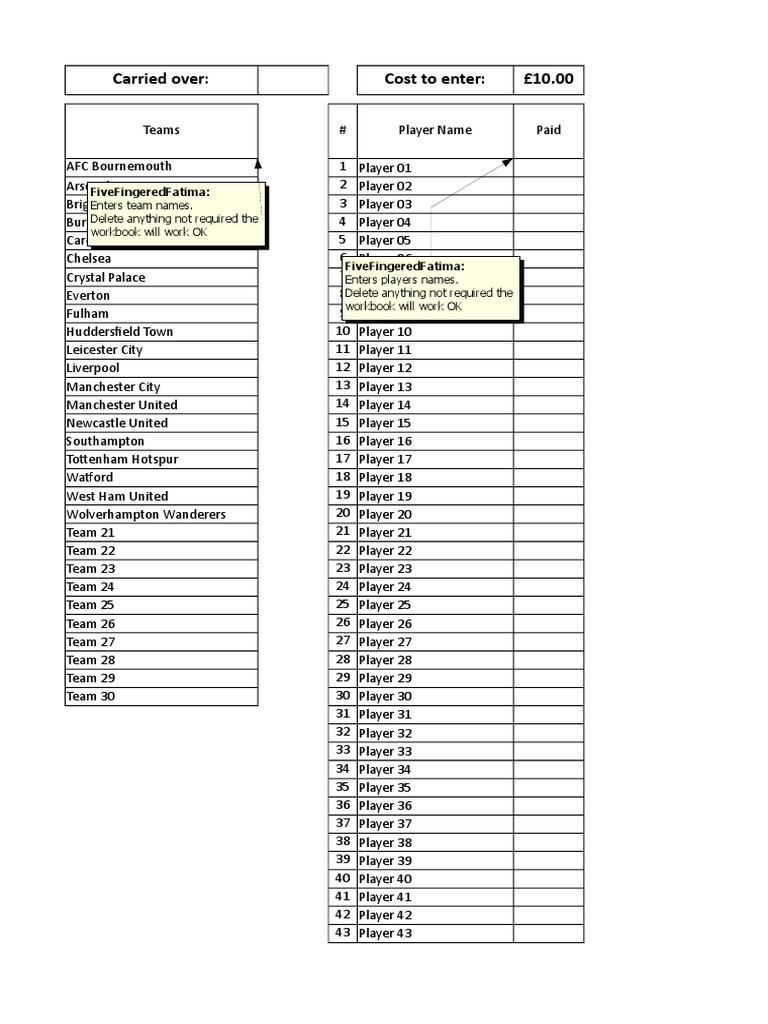 Premier League Last Man Standing Template | PDF | Chelsea F.C. | West ...