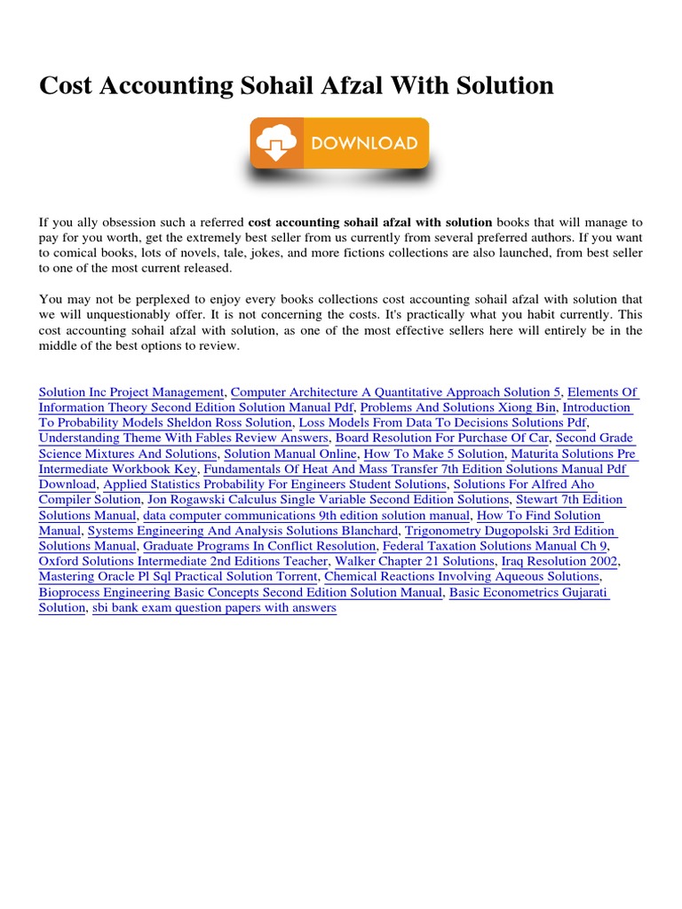 Cost Accounting Sohail Afzal With Solution | PDF